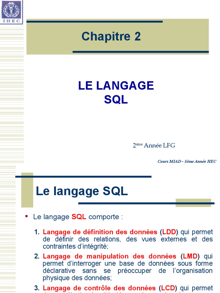 Chapitre2 SQL | PDF | Logiciel de gestion des données | Données