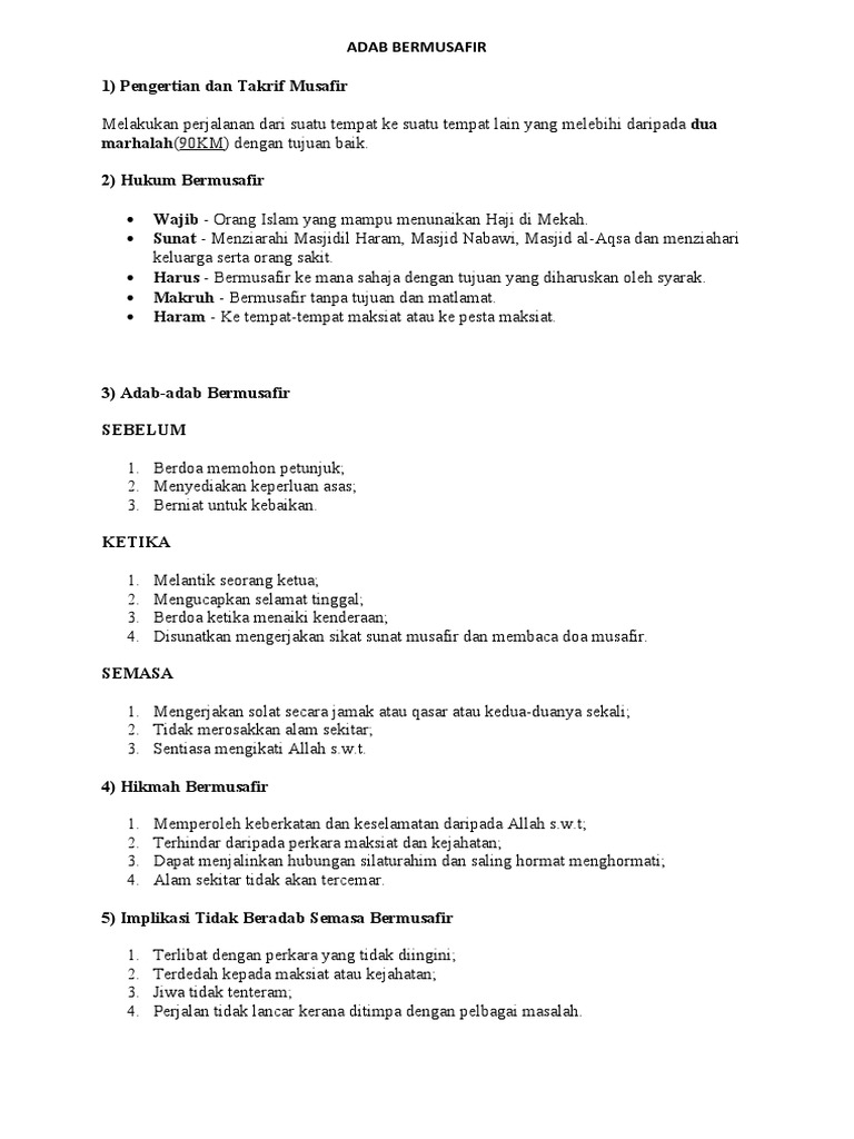 Adab Bermusafir Nota | PDF