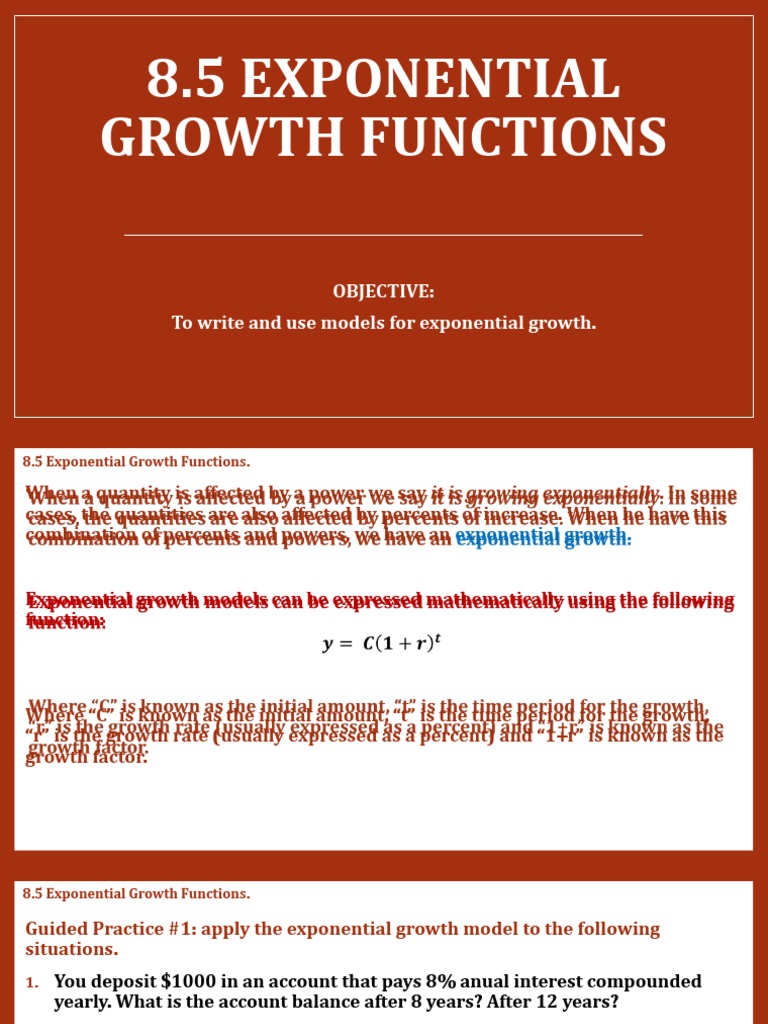 8.5 Exponential Growth Function. | PDF