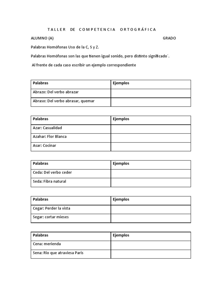 Homófonas Con C, S, Z | PDF