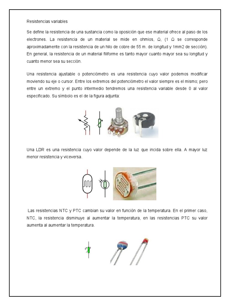 Resistencias Variables | PDF | Resistor | Resistencia Eléctrica y ...