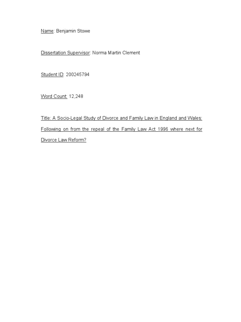 Benjamin Stowe - A Socio-Legal Study of Divorce and Family Law in ...