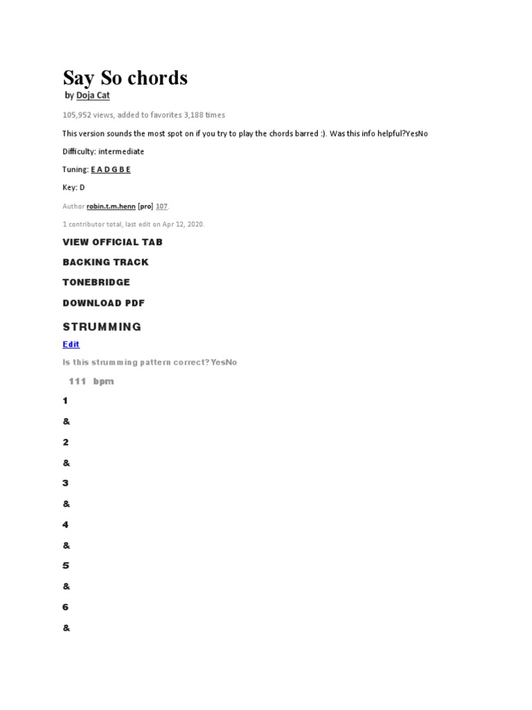 Guitar Chords for "Say So" | PDF | Song Structure | Song Recordings