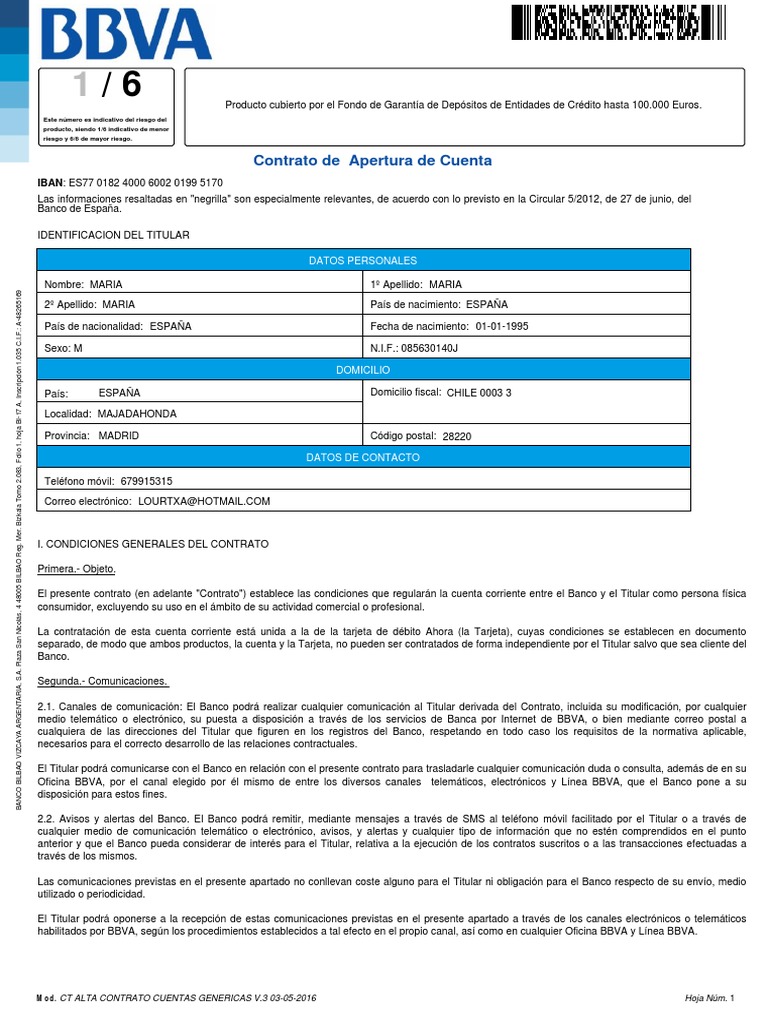 Contrato Cuenta Corriente BBVA | PDF | Bancos | Pagos