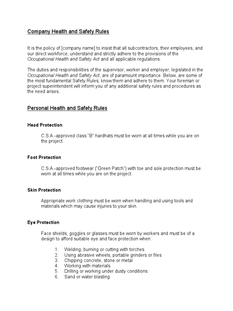 Health and Safey Rules 1 | PDF | Occupational Safety And Health
