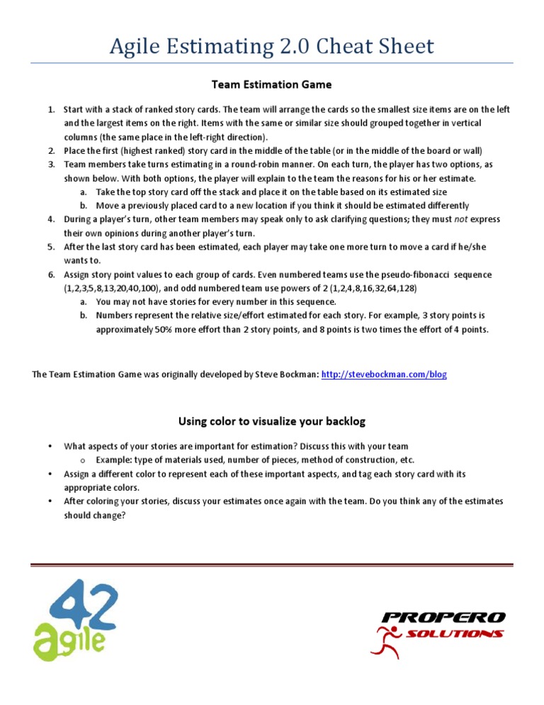 Agile Estimating 2.0 Cheat Sheet | PDF | Teaching Mathematics | Leisure