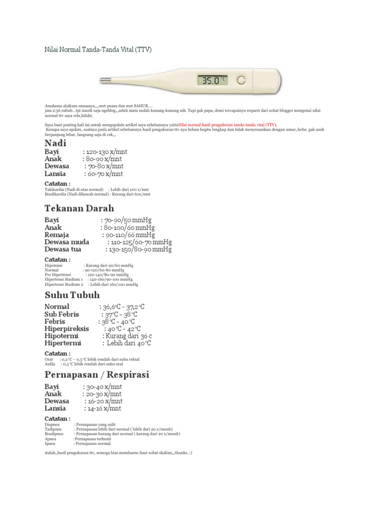 Nilai Normal Tanda-Tanda Vital TTV | PDF