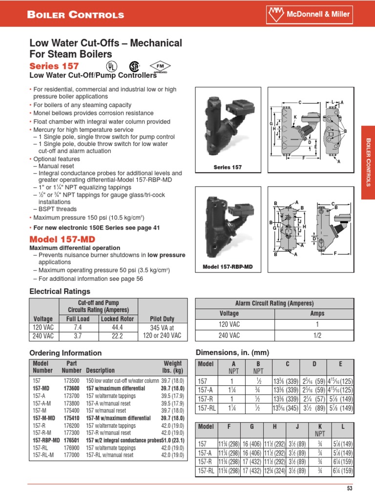 Low Water Cut-Offs - Mechanical For Steam Boilers: Series 157 | PDF ...