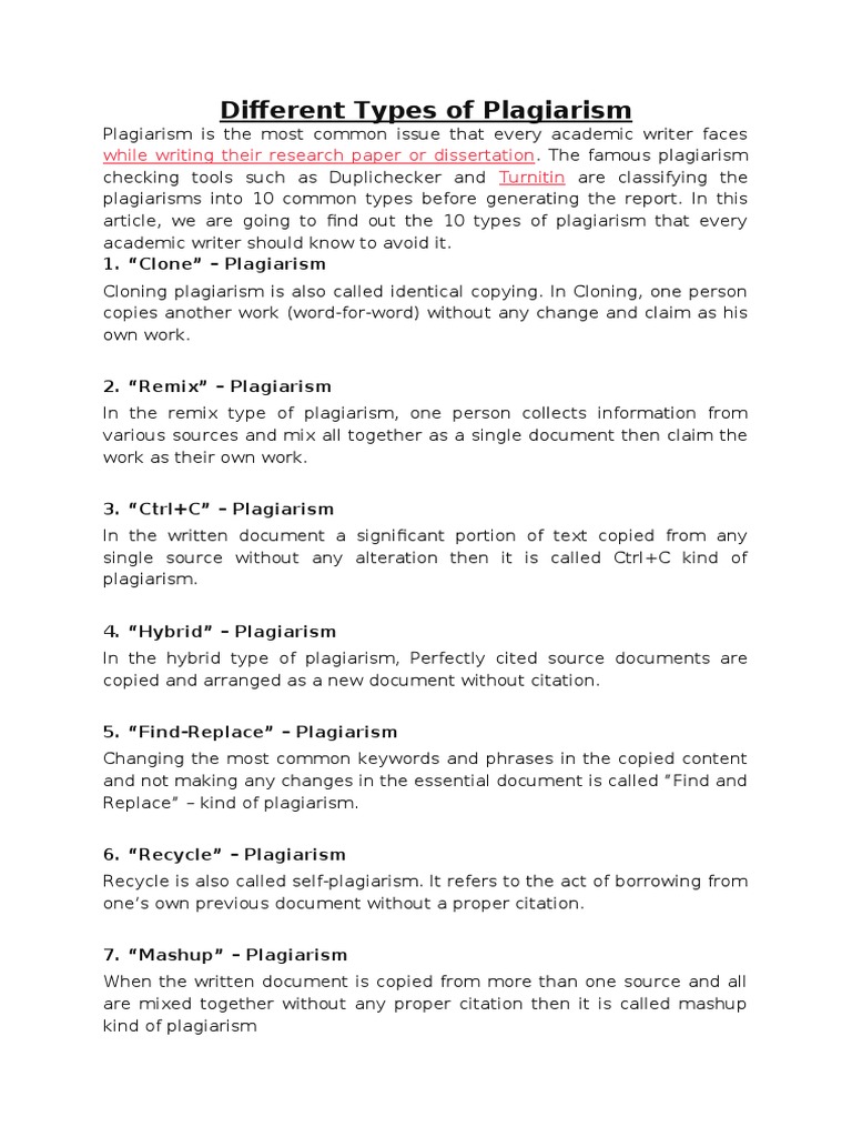 Different Types of Plagiarism | PDF | Plagiarism | Citation
