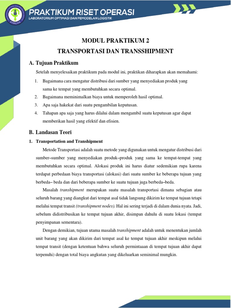 Modul 2 (Transportasi Dan Transhipment) | PDF