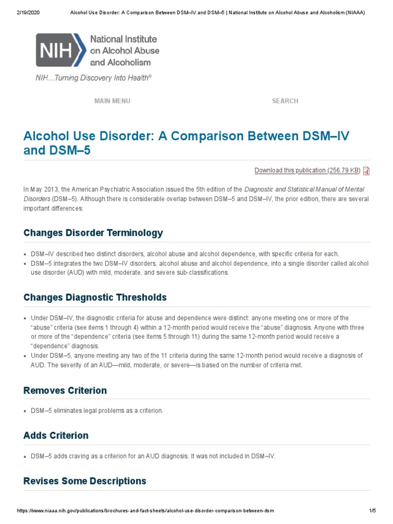 Alcohol Use Disorder: A Comparison Between DSM-IV and DSM-5 | PDF ...