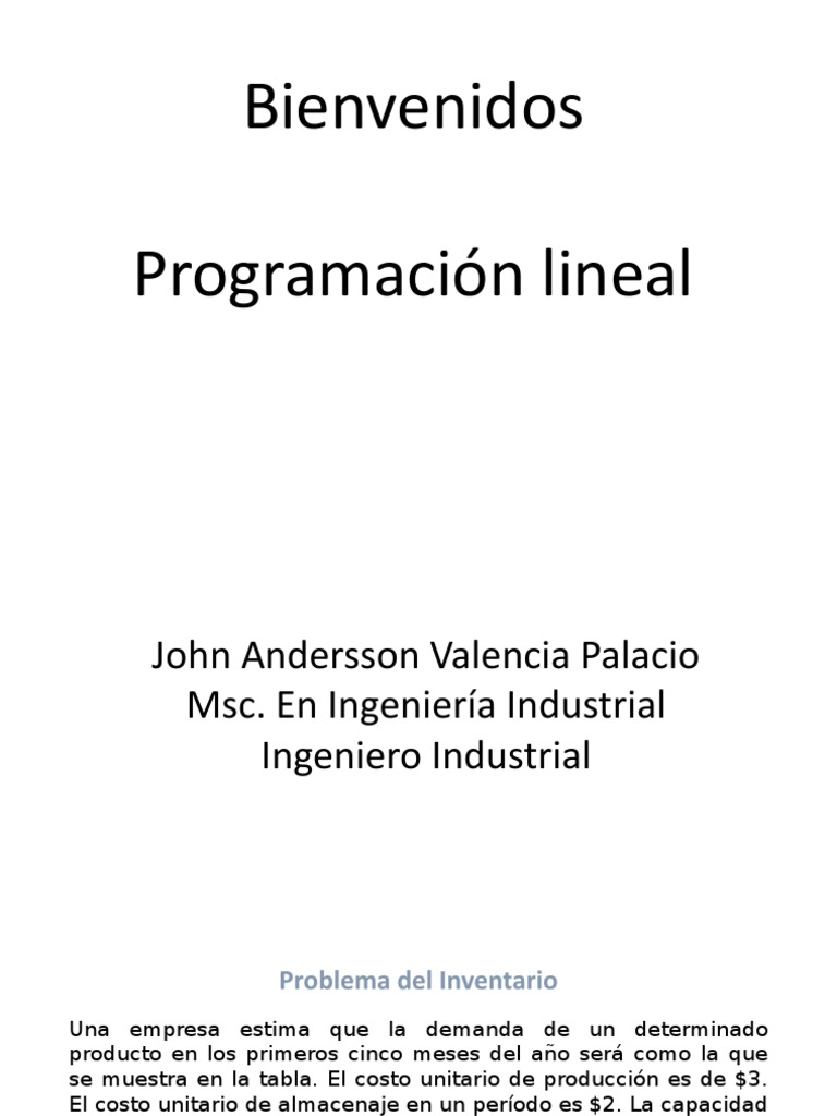 Programación lineal de inventario para problemas de producción en 5 ...