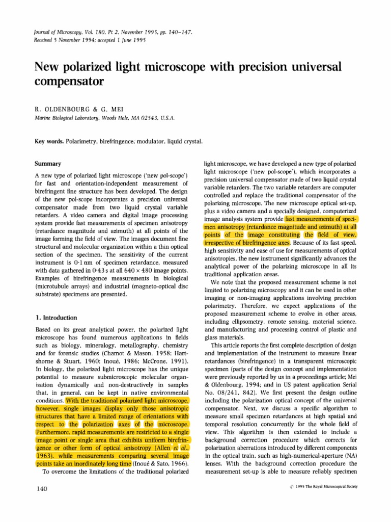 Polscope Reference 1 | PDF | Polarization (Waves) | Microscopy