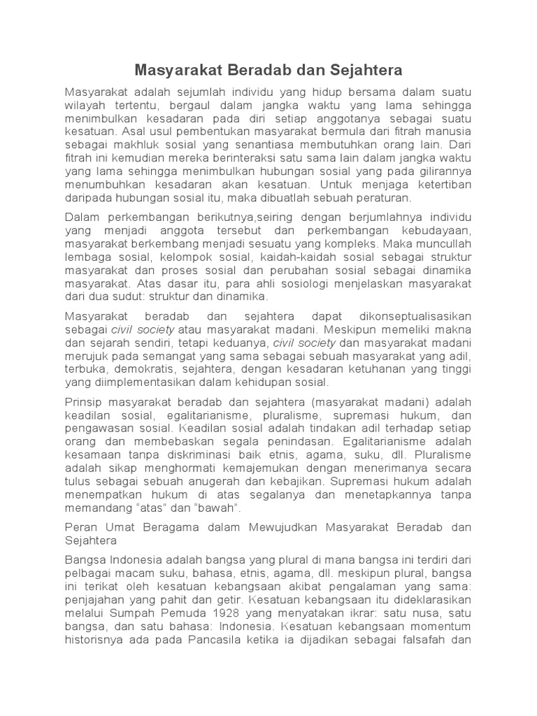 Masyarakat Beradab Dan Sejahtera | PDF