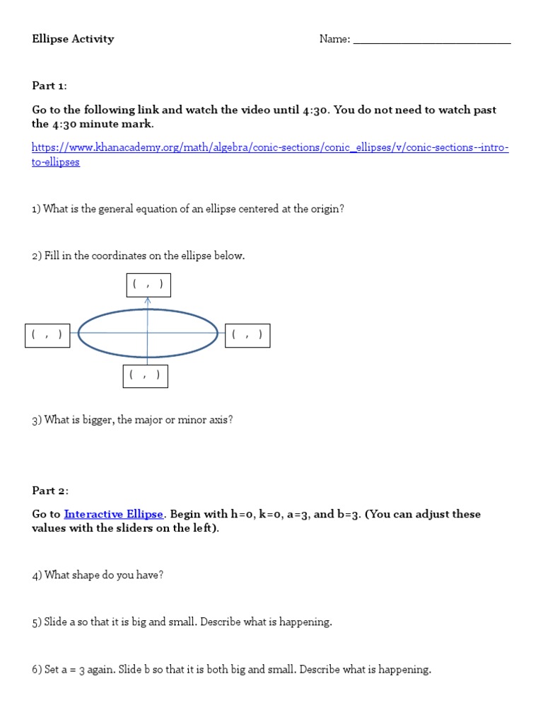 To-Ellipses: Ellipse Activity | PDF | Ellipse | Space