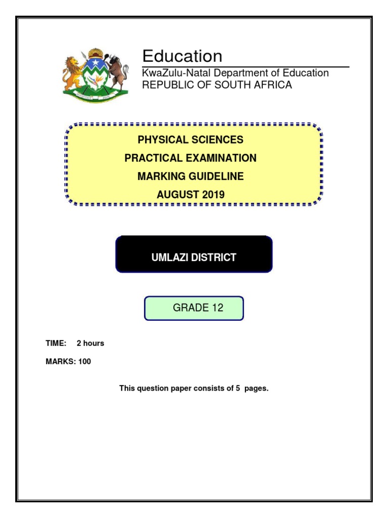 Practical Examination Marking Guideline Grade 12 Physical Science 2019 ...