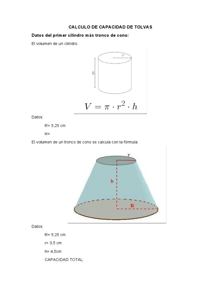 Calculo de Capacidad de Tolvas | PDF | Ciencias fisicas | Cantidad