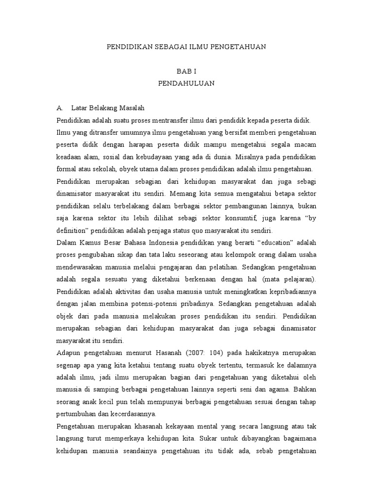 PENDIDIKAN SEBAGAI ILMU PENGETAHUAN Ontologi | PDF