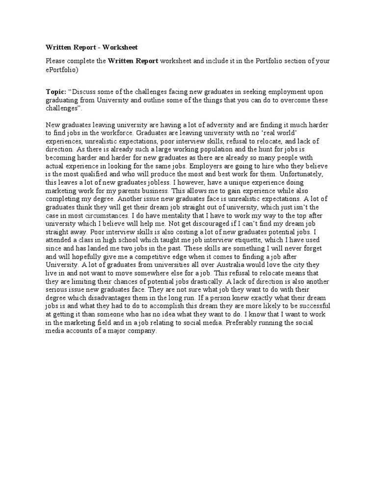 Written Report - Worksheet | PDF | Job Interview | Labour