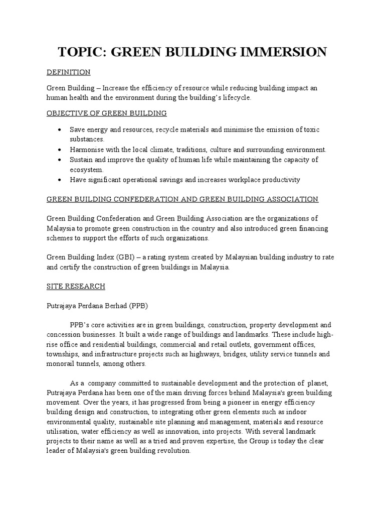 Green Building Immersion | PDF