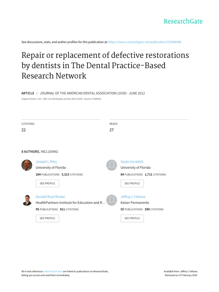 Repair or Replacement of Defective Restorations by Dentists in The ...