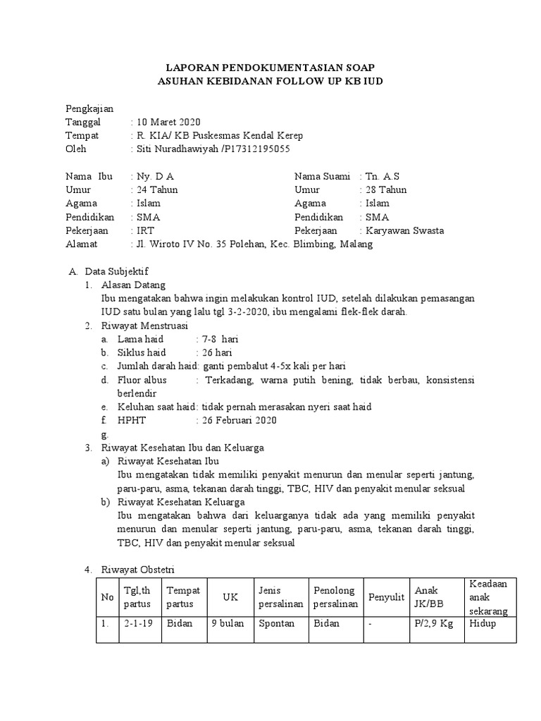 Soap KB Follow Up Iud | PDF