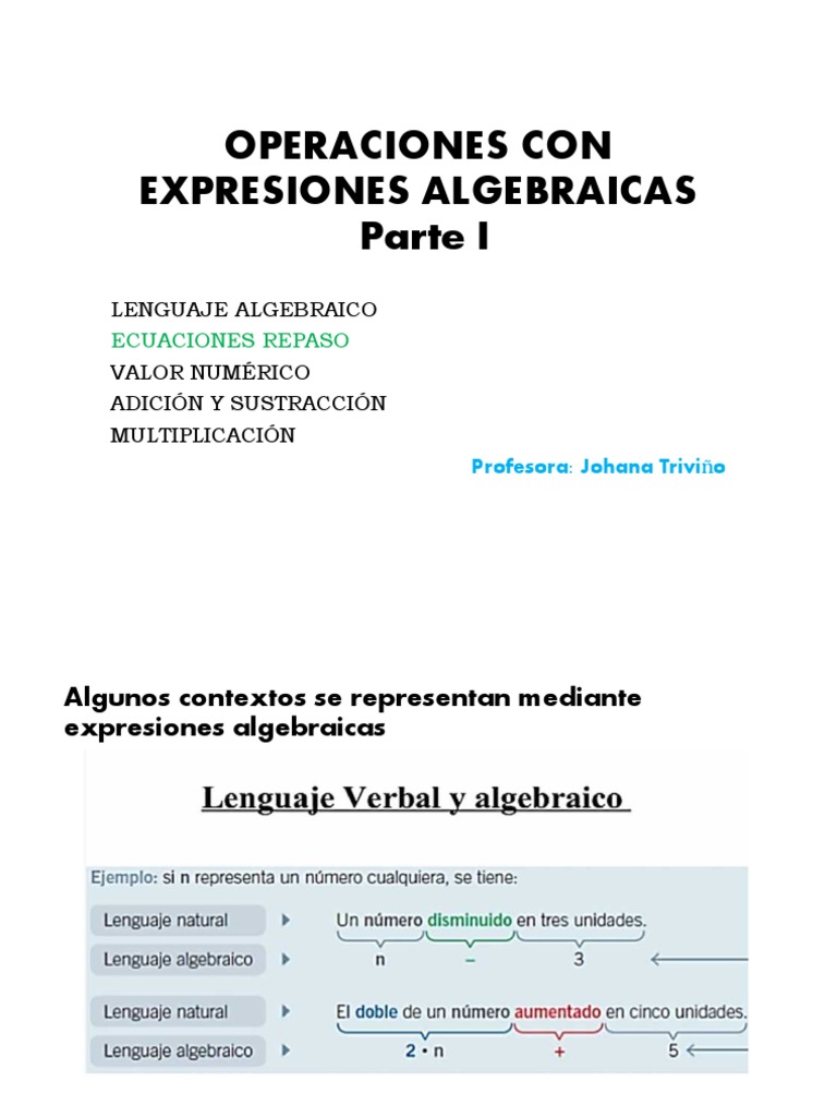 Operaciones Con Expresiones Algebraicas | PDF | Fórmula | Multiplicación