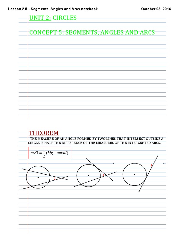 Lesson 2.5 - Segments, Angles and Arcs | PDF | Angle | Circle