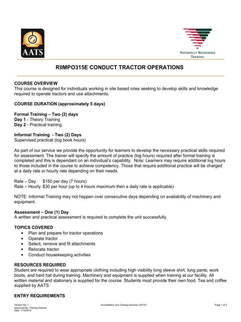 Tractor Operations Course Overview | PDF | Behavior Modification ...