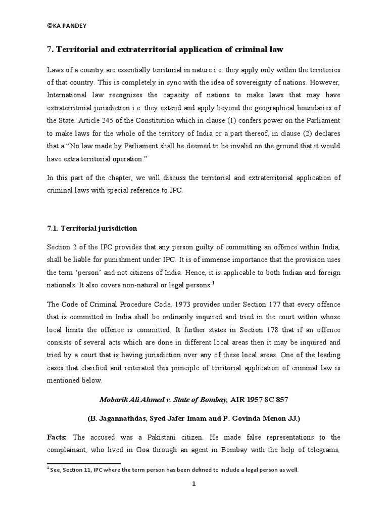 Territorial and Extraterritorial Application of Criminal Law | PDF ...