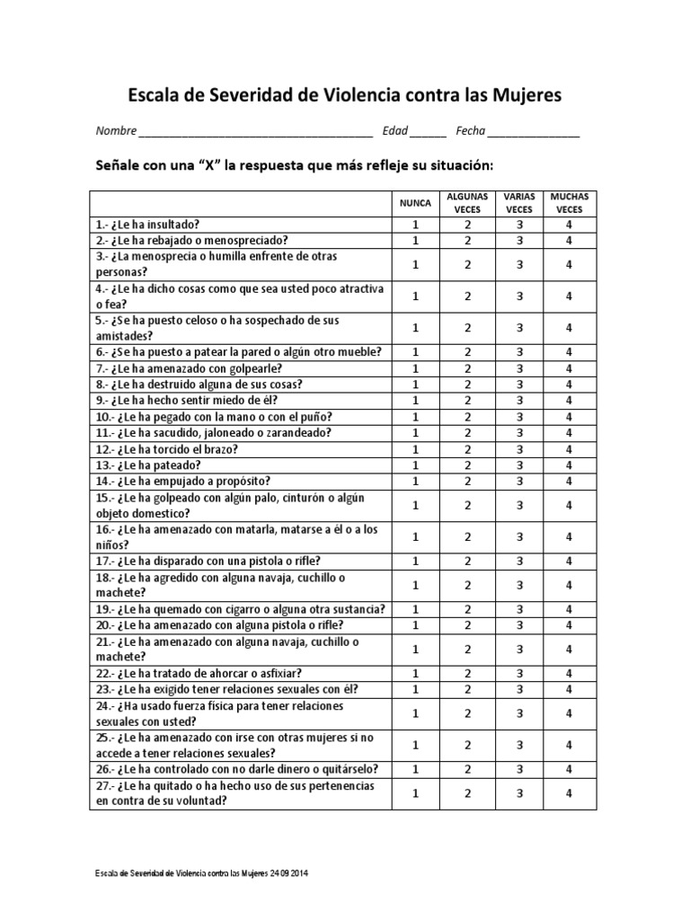 Escala de Severidad de Violencia Contra Las Mujeres | PDF | Violencia ... Escala de Severidad de Violencia Contra Las Mujeres | PDF | Violencia ...