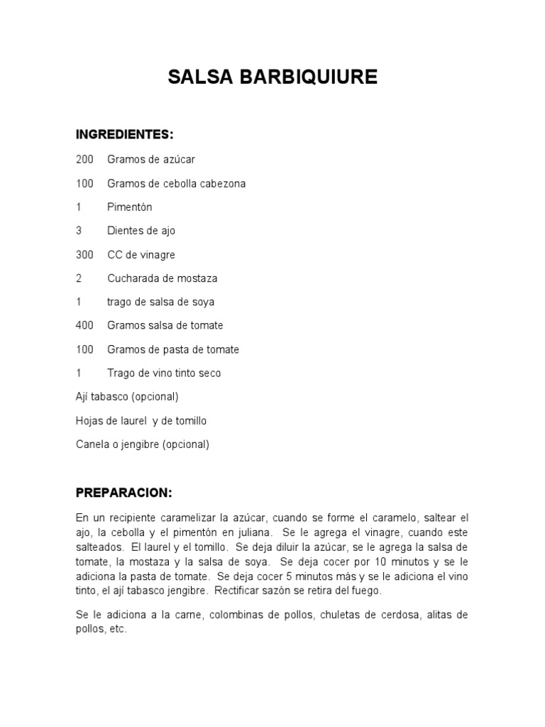 Salsa Barbiquiur Casera | PDF