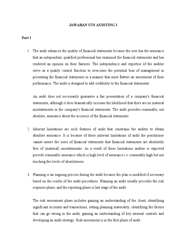 Jawaban UTS Auditing I | PDF | Financial Audit | Audit