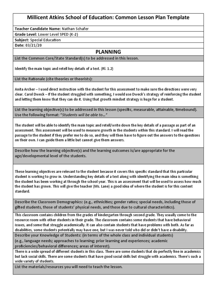 Millicent Atkins School of Education: Common Lesson Plan Template | PDF ...