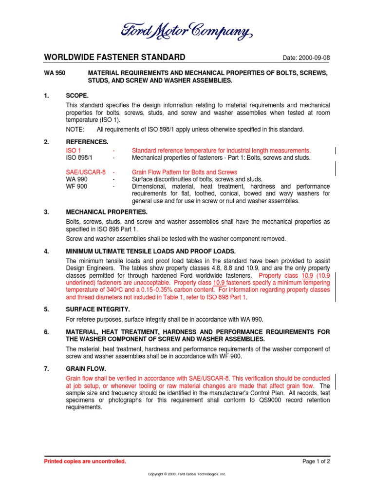Worldwide Fastener Standard: Printed Copies Are Uncontrolled | PDF ...