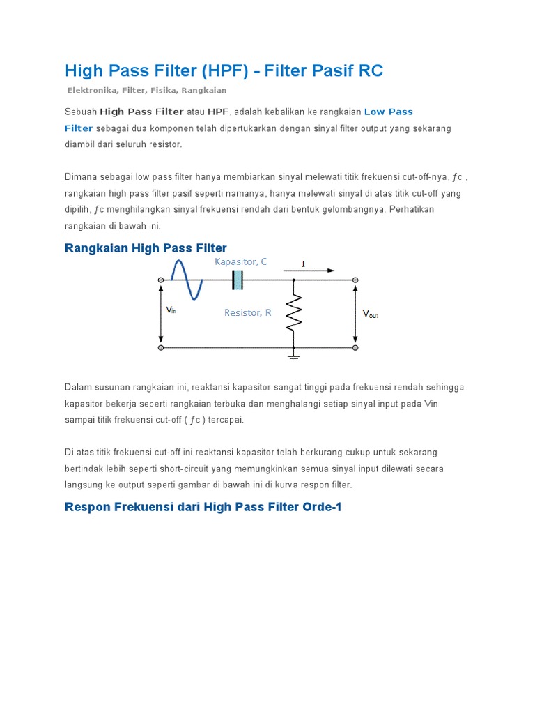 Rangkaian dan Pengertian High Pass Filter | PDF