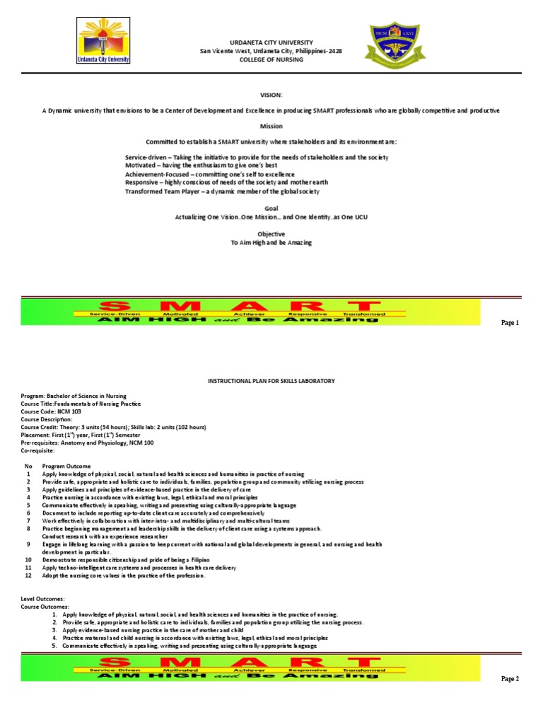 NCM 103 Skills Lab Instruction Plan | PDF | Nursing | Lifelong Learning