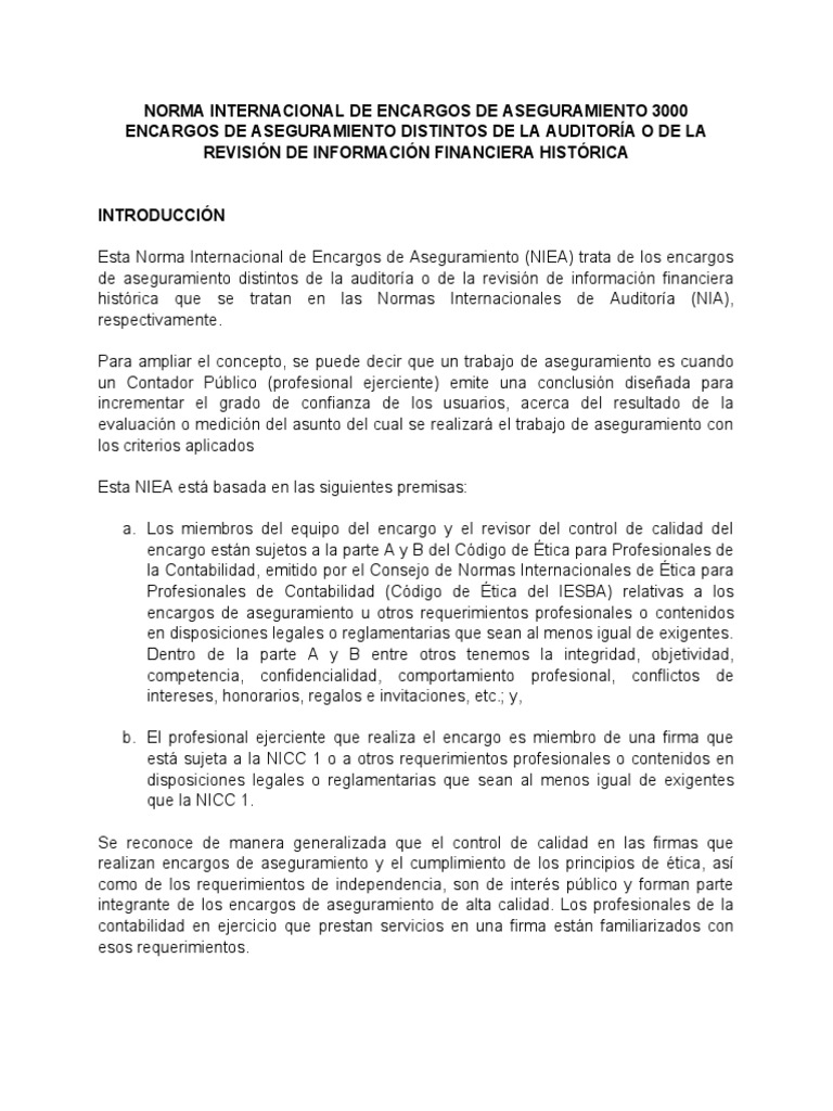 Primera Parte NIEA 3000 | PDF | Auditoría | Contabilidad