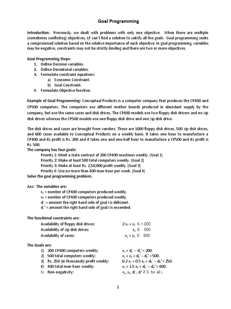 Ex of Goal Programming | PDF | Mathematical Optimization | Applied ...
