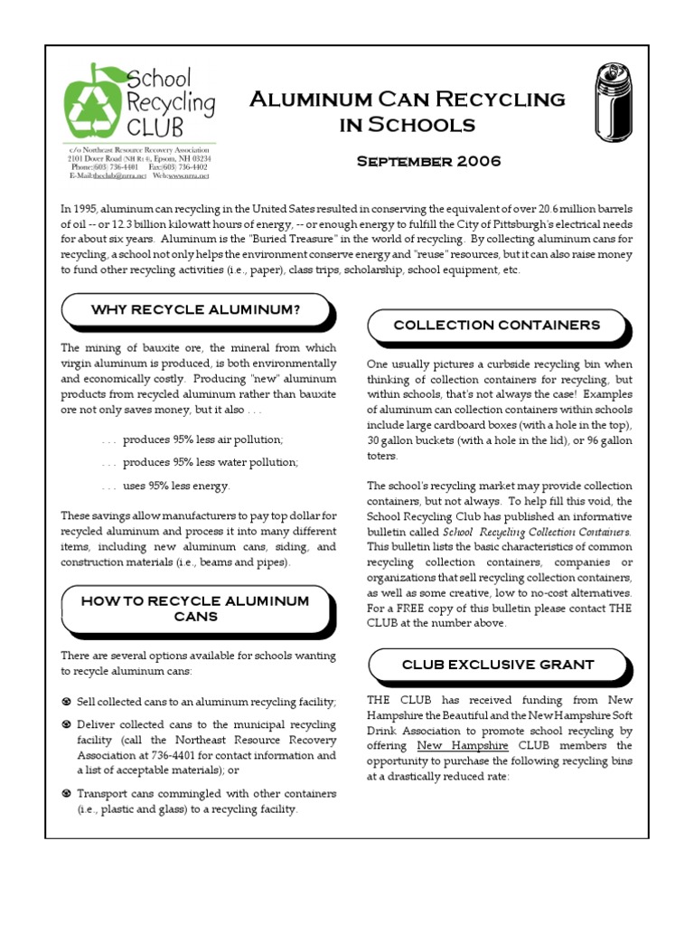 How To Recycle Aluminum Cans - School Recycling Club | PDF | Recycling ...