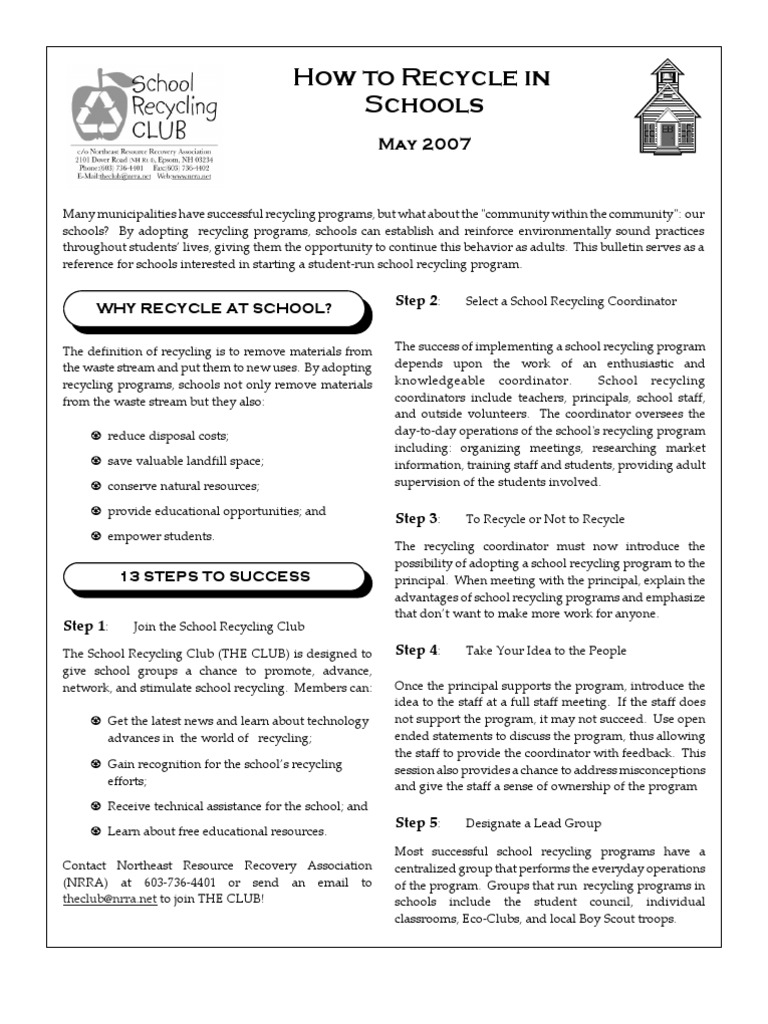 How To Recycle in Schools - School Recycling Club | PDF | Recycling ...