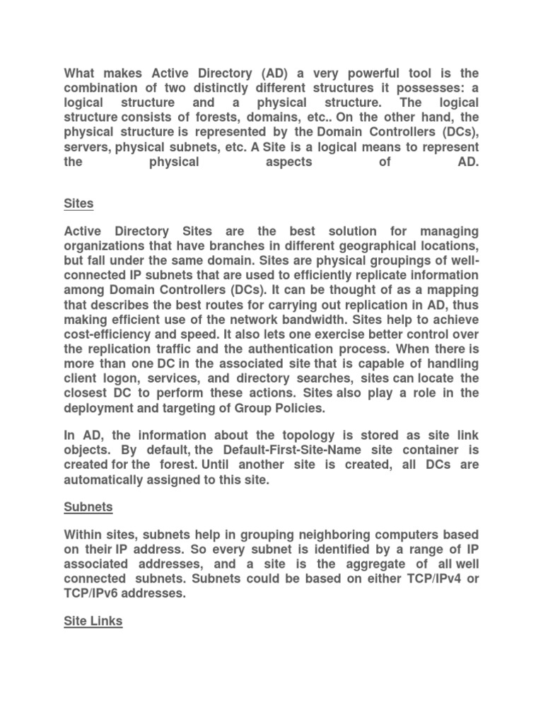 AD Site | PDF | Active Directory | Replication (Computing)