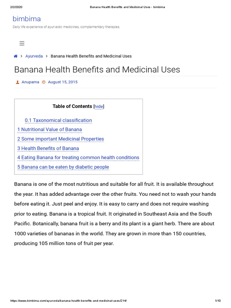 Banana Health Benefits and Medicinal Uses PDF | PDF | Banana | Ayurveda