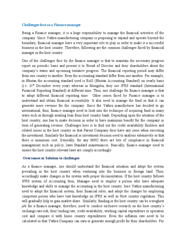 Finance Manager's Challenges and Solution | PDF | Money | Economies