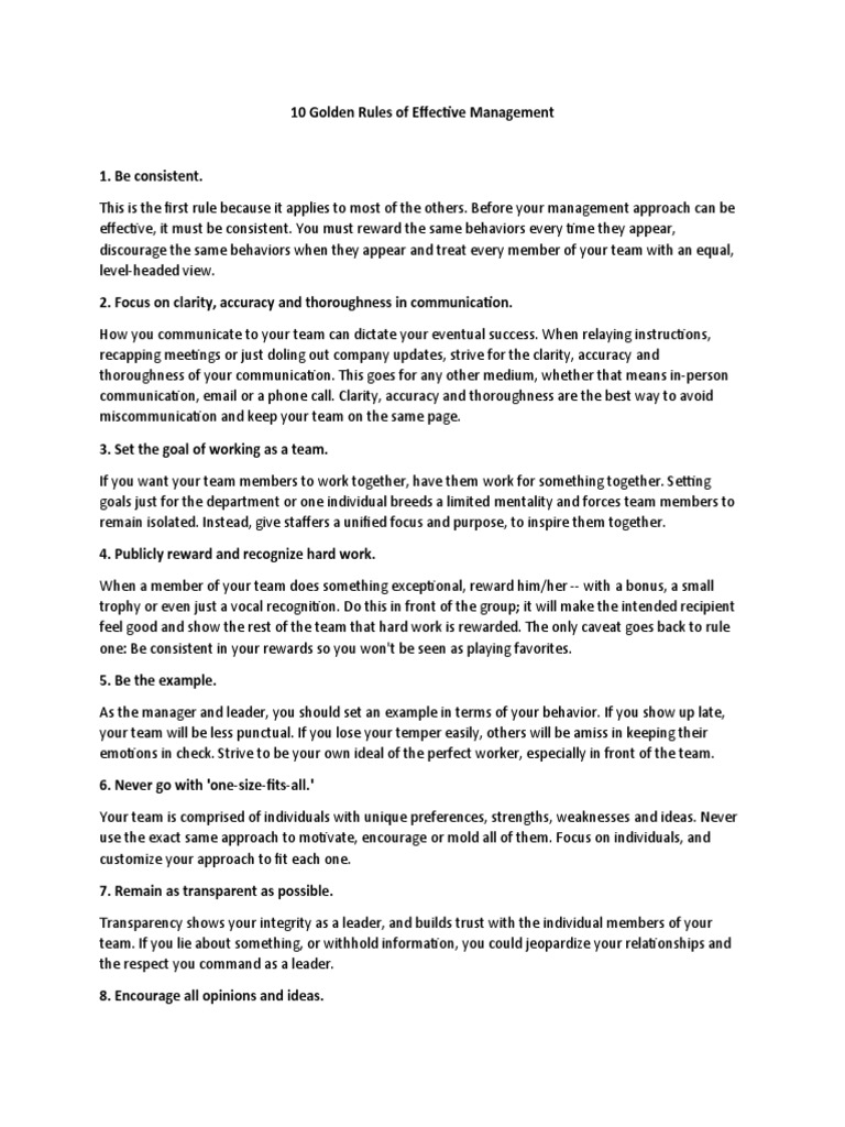 10 Golden Rules of Effective Management | PDF | Action (Philosophy ...