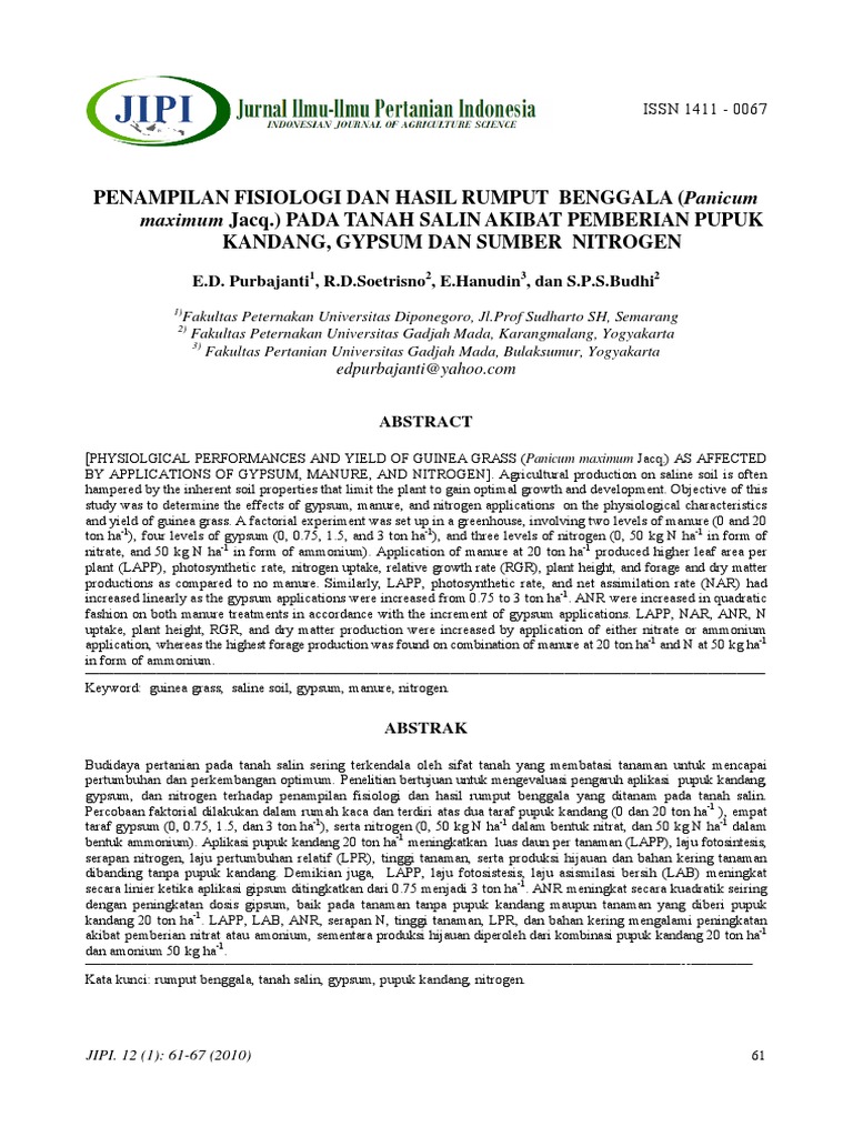Maximum Jacq.) Pada Tanah Salin Akibat Pemberian Pupuk | PDF | Plants ...