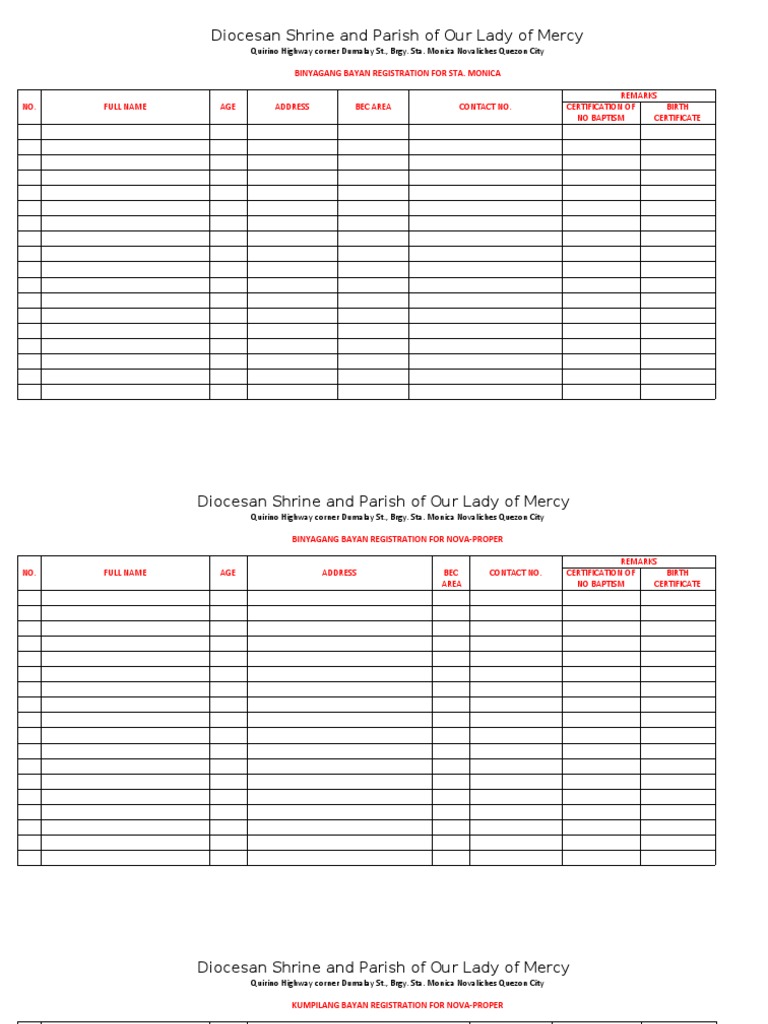 Parish Registration for Sacraments | PDF