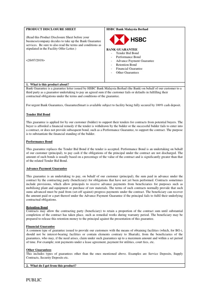 Product Disclosure Sheet HSBC Bank Malaysia Berhad: Public | PDF ...