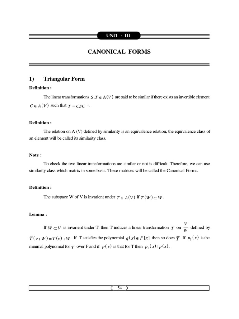 Canonical Forms: 1) Triangular Form | PDF | Linear Map | Basis (Linear ...