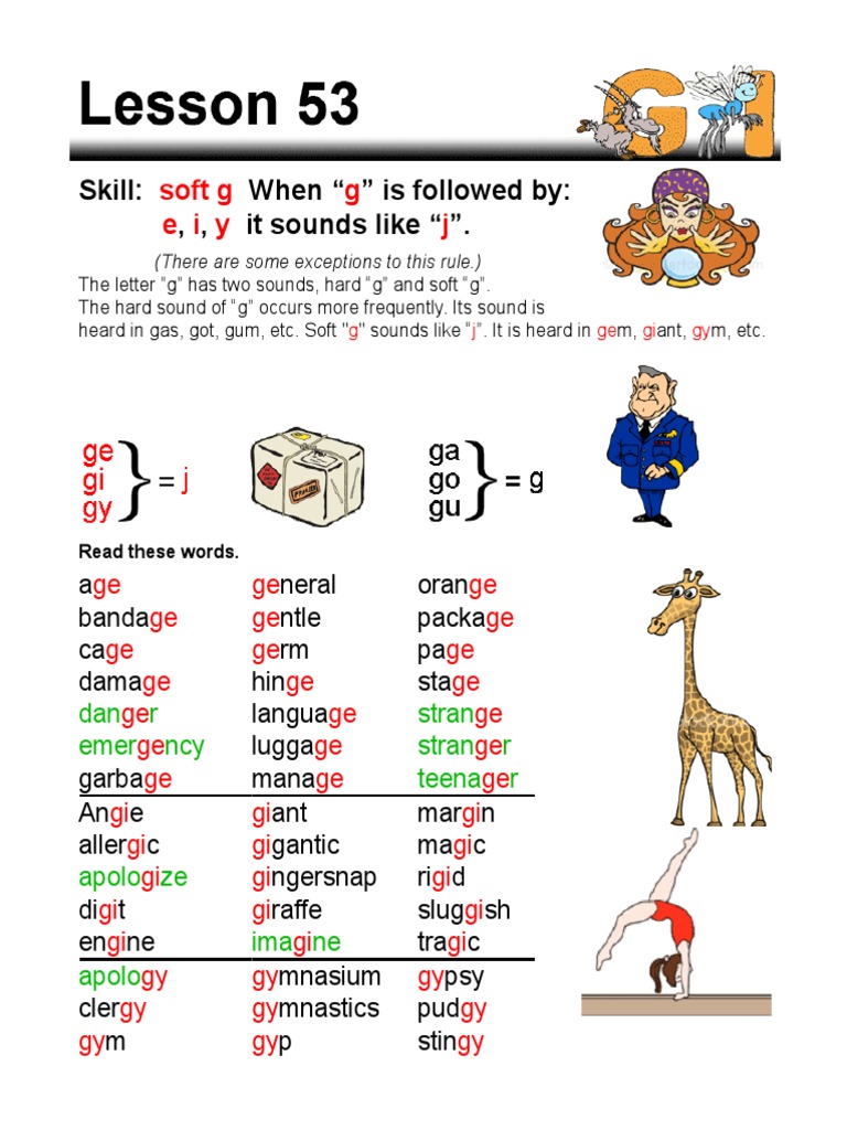 Soft G Sounds: Exploring the 'Ge', 'Gi', and 'Gy' Spelling Patterns | PDF